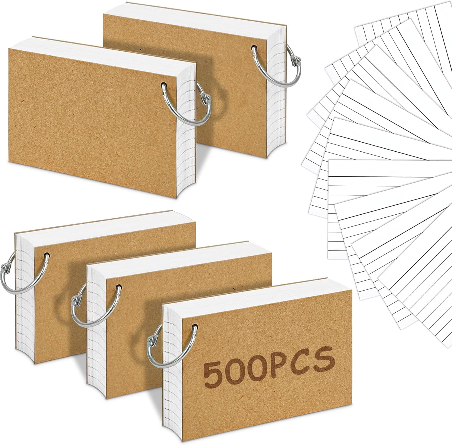 500PCS White Index Cards, 3x5 Inches Flash Cards with Ring, Lined on ...