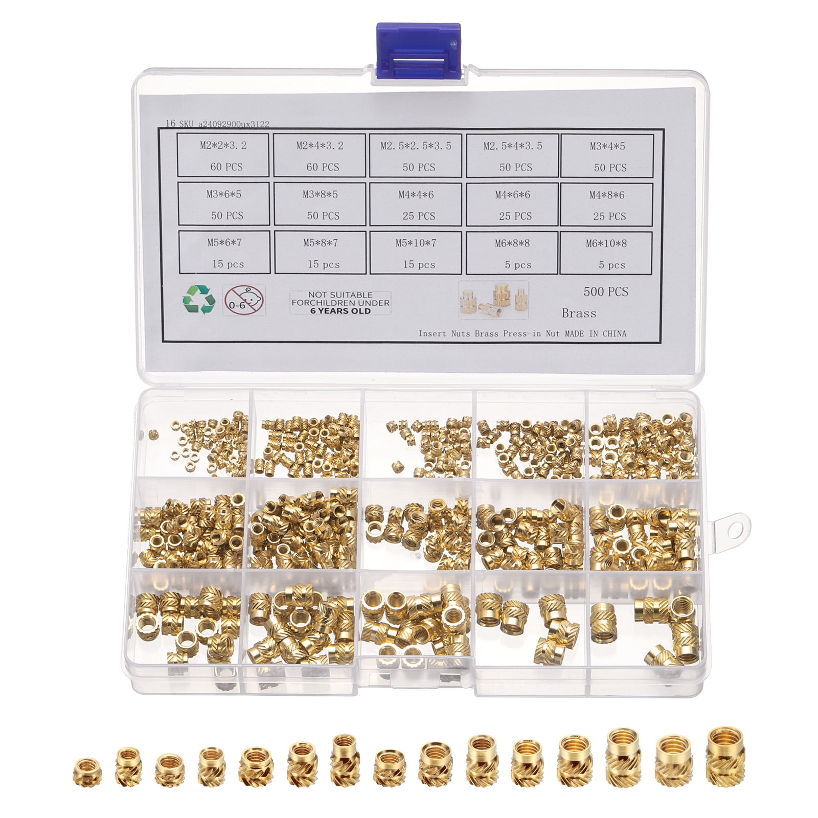 500Pack M2 M2.5 M3 M4 M5 M6 Metric Threaded Inserts Brass Heat Set ...