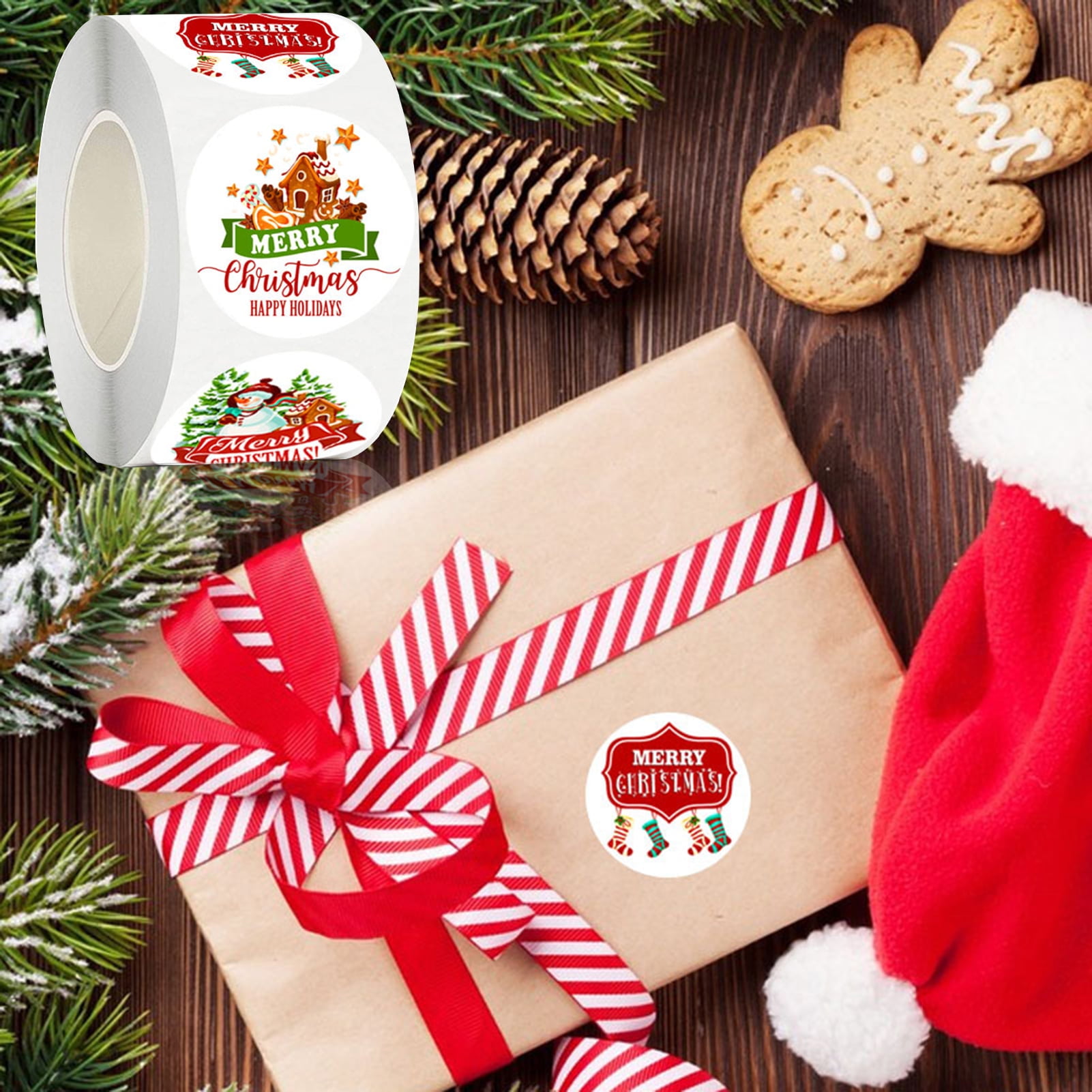 500Pc/Roll Self-adhesive Cartoon Decorative DIY Christmas Stickers ...