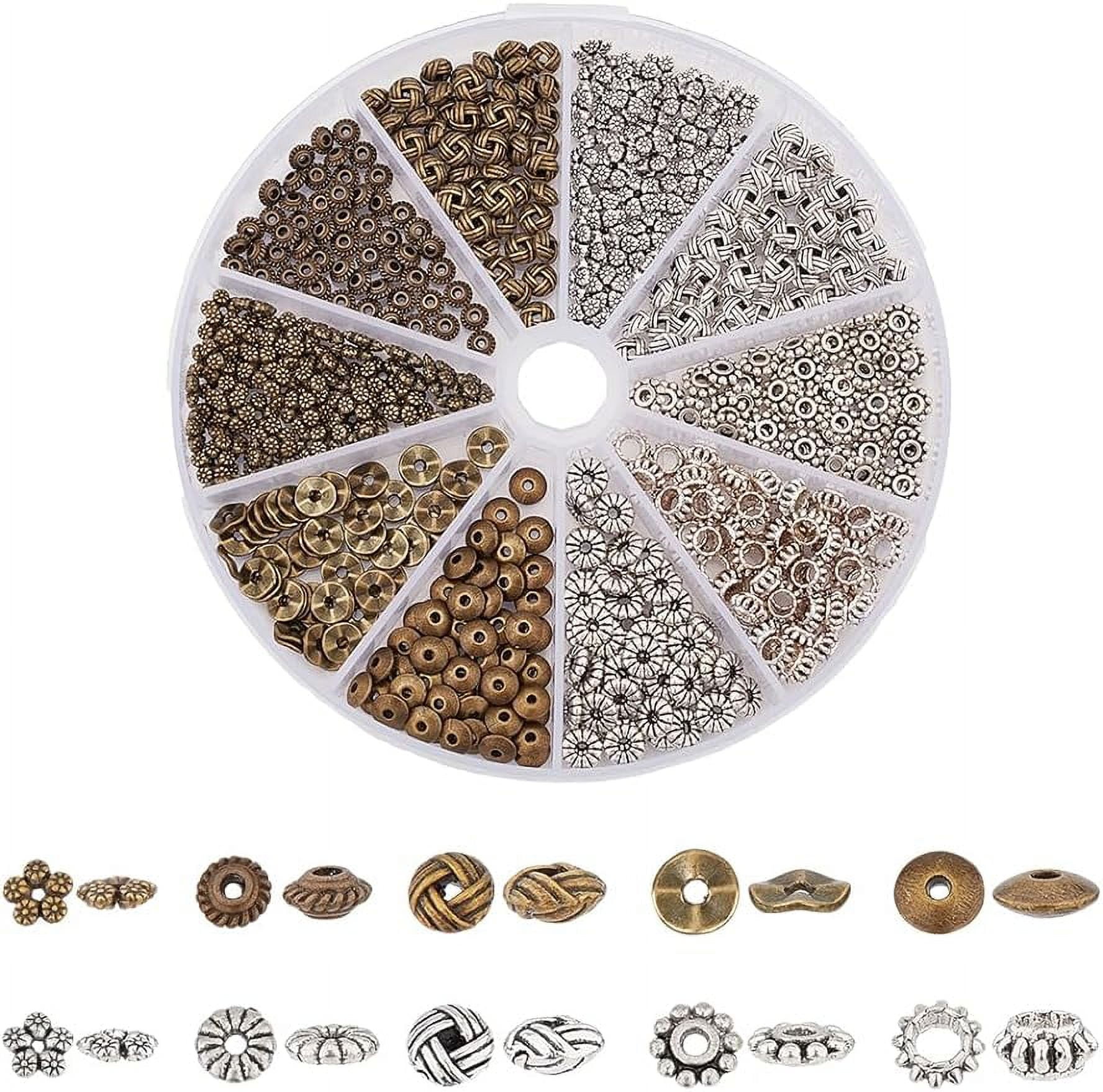 500Pcs 10 Styles Antique Bronze Spacer Beads Tibetan Style Flat Round ...