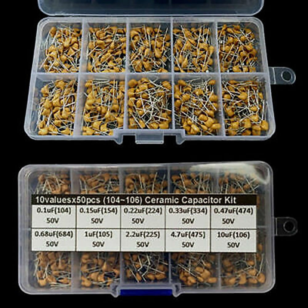 500pcs 10 Values 0.1uF~10uF 50V Ceramic Capacitor Assorted Kit ...