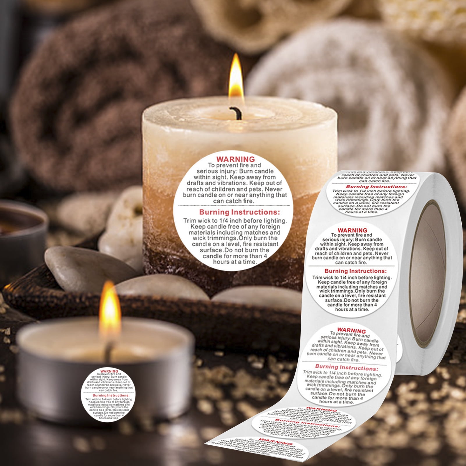500Pcs/1Roll Candle Warning Labels Wide Applications Warning Easy to ...