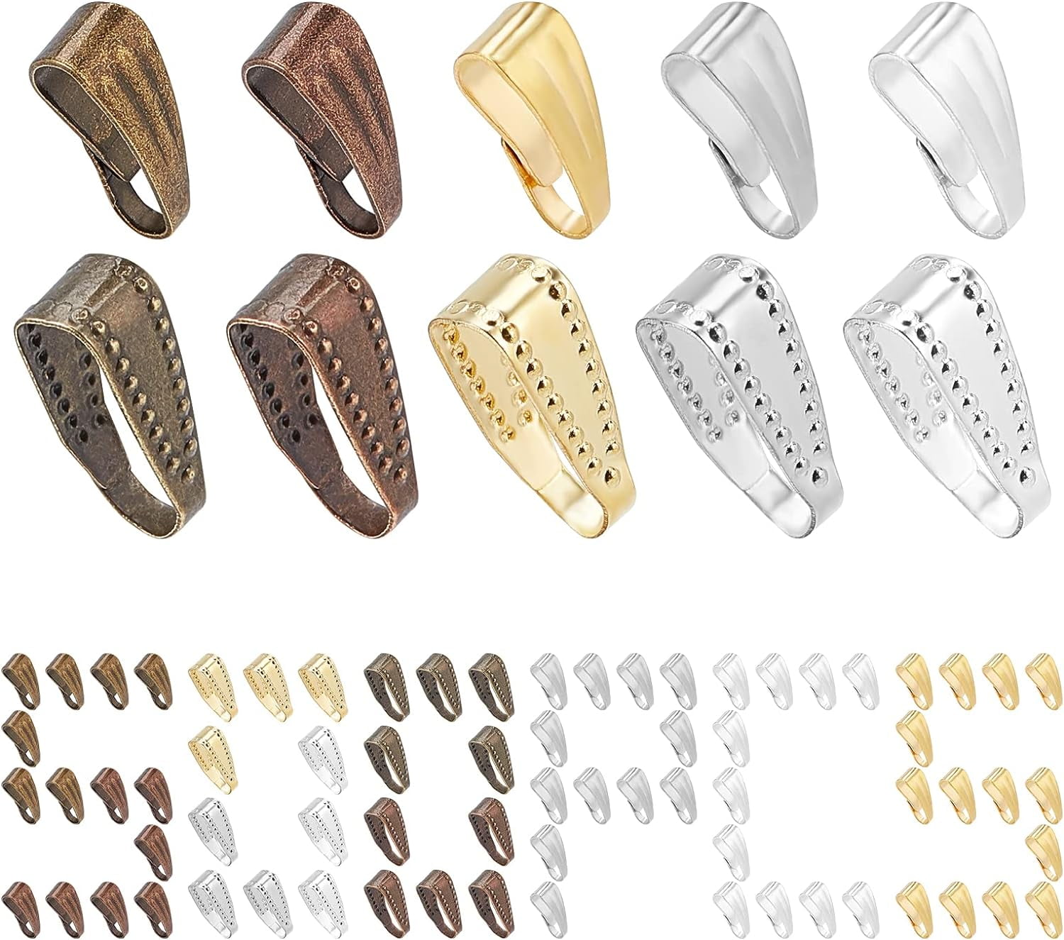 500Pcs 2 Sizes 5 Colors Pinch Clip Clasp Brass Snap on Bails Pendants ...