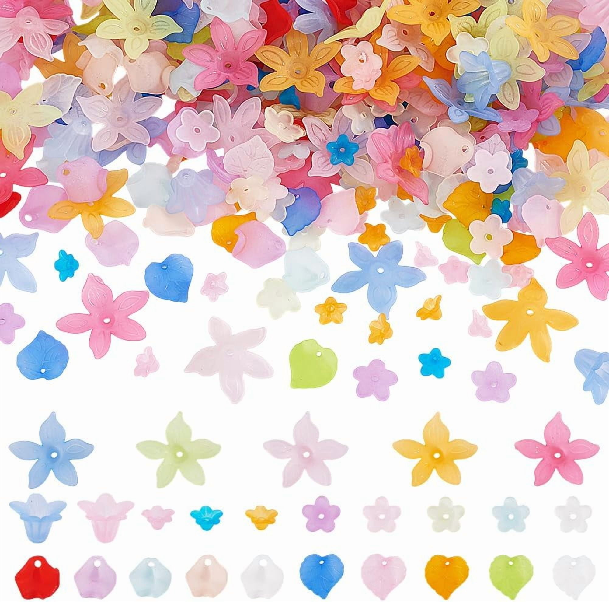 500Pcs 25 Styles Acrylic Flower Leaf Caps Beads Charms Transparent ...