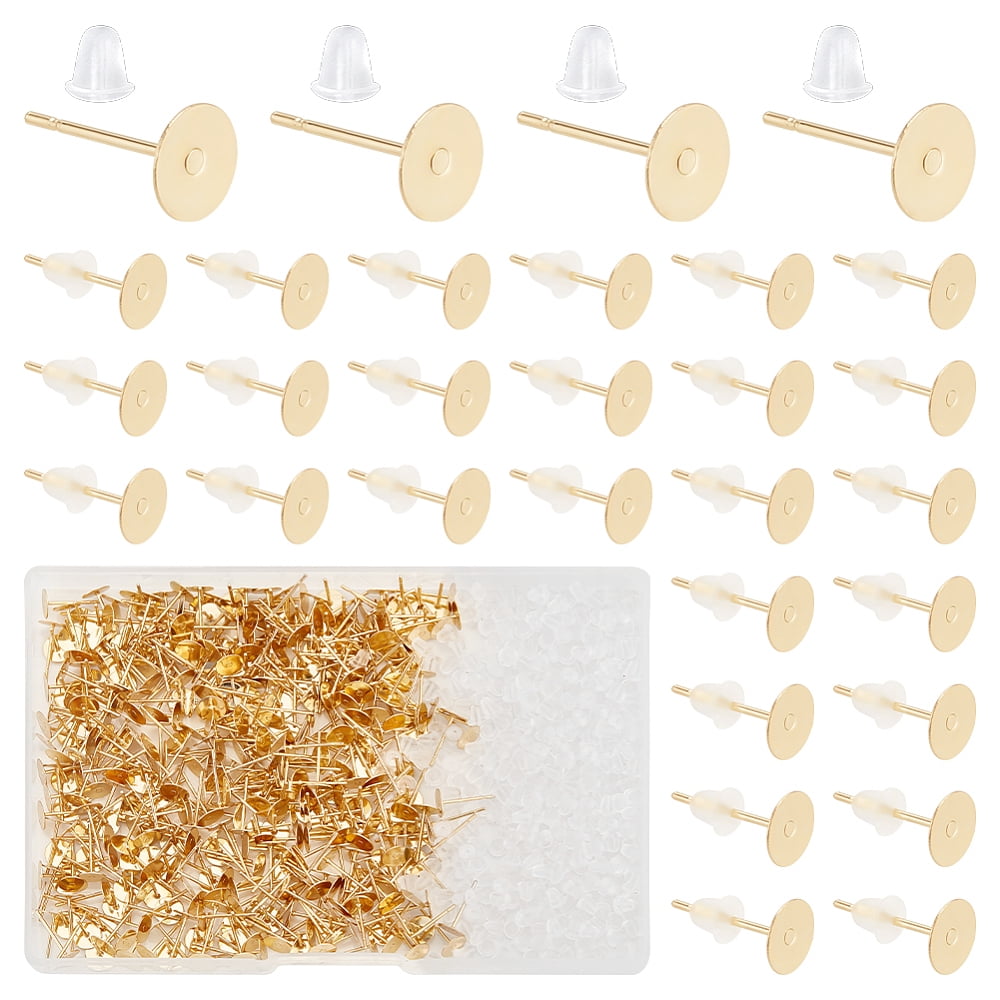 500Pcs 304 Stainless Steel Stud Earring Findings Flat Pad Earring Post ...