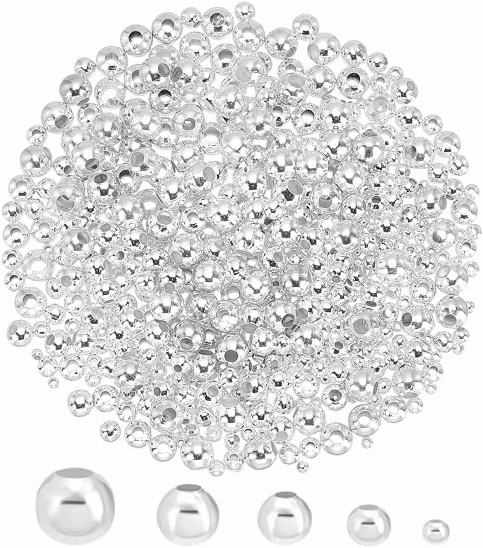 500Pcs 5 Sizes Silver Beads Round Spacer Beads Silver Spacer Bead Metal ...