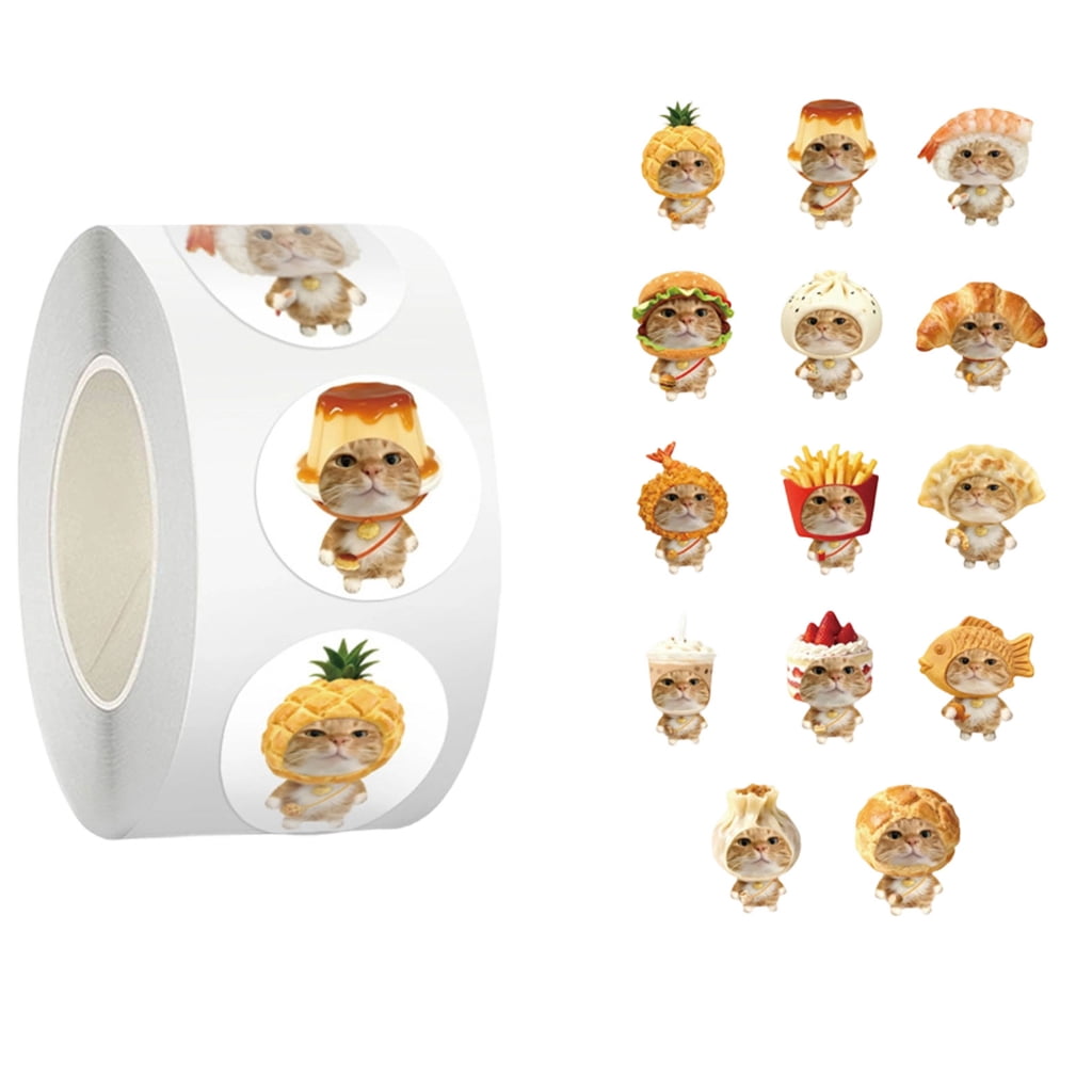 500Pcs Adorable Food Kitten Themed Sticker Wrapping Labels for ...