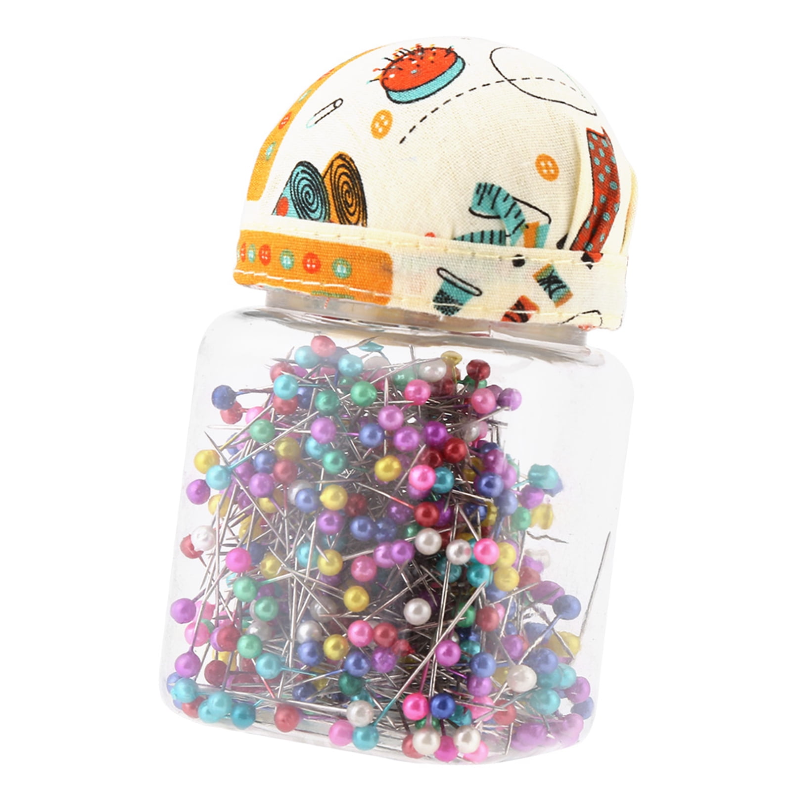 500Pcs Beads Needles Quilting Pins in Orange Fabric Covered Pin Cushion ...