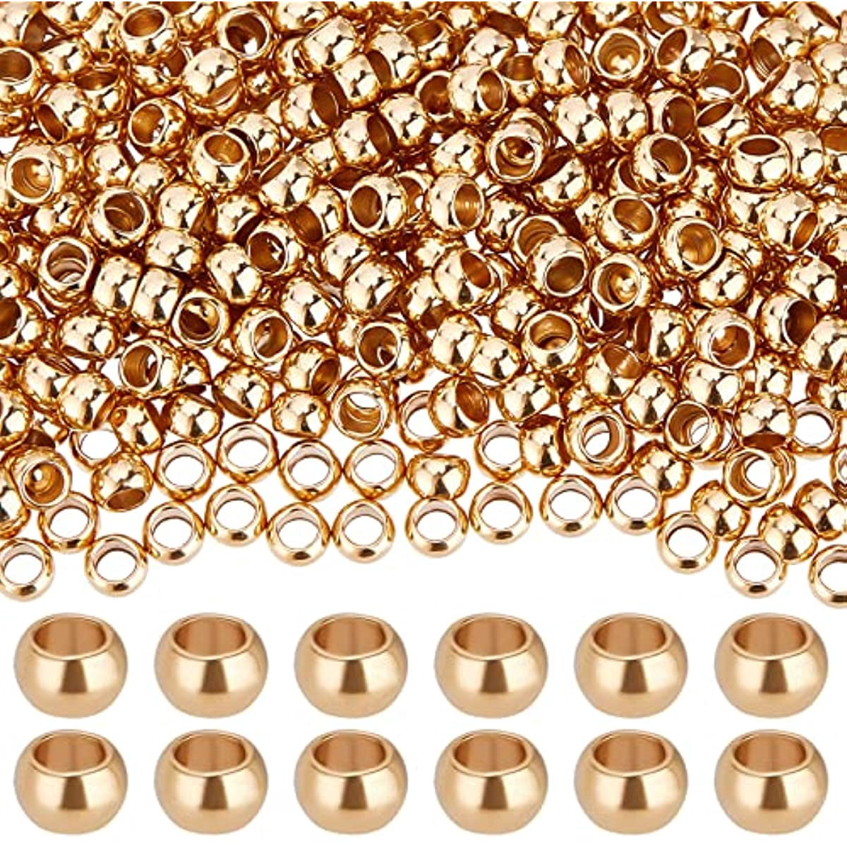 500Pcs/Box Gold Crimp Beads 24K Gold Plated Stainless Steel Crimping ...
