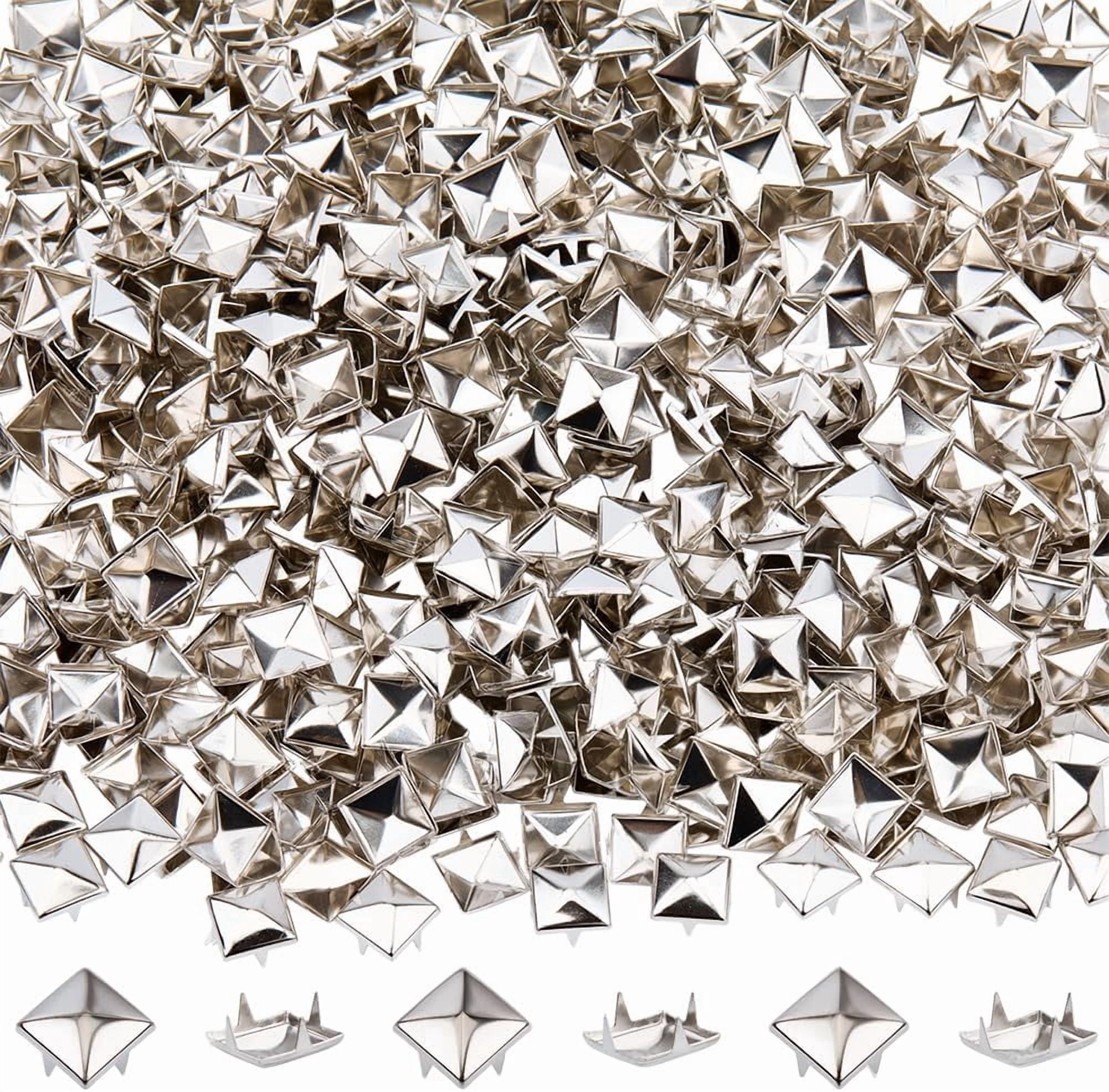 500Pcs Brass Studs Rivets for DIY Leather Craft Square Platinum 10x10x3 ...
