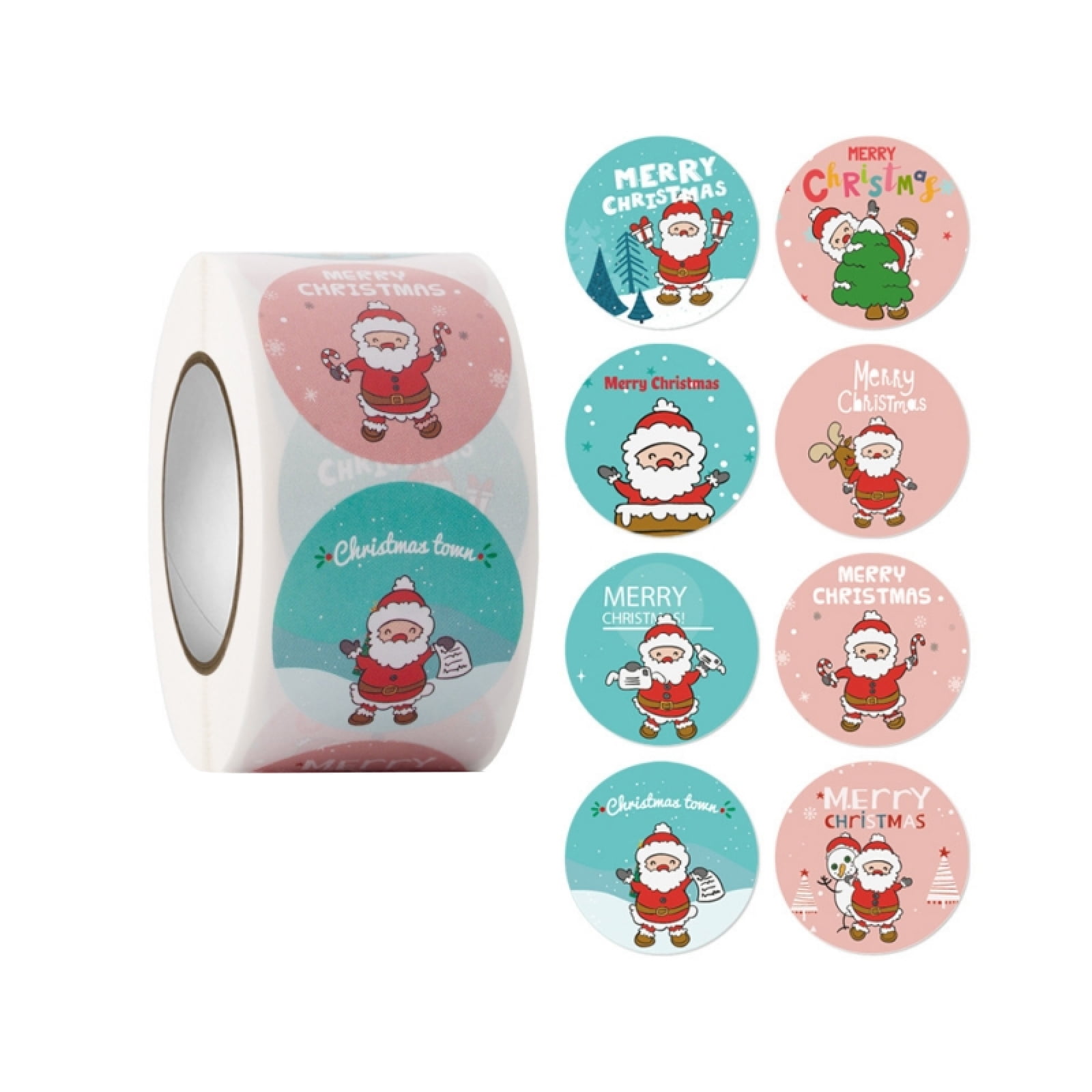 500Pcs Christmas Circle Label Element Roll Paper Santa Claus Stickers ...