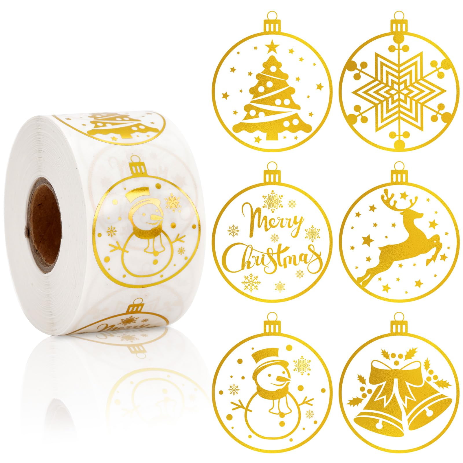 500Pcs Christmas Clear Stickers Gold Foil Xmas Ball Shape Adhesive ...