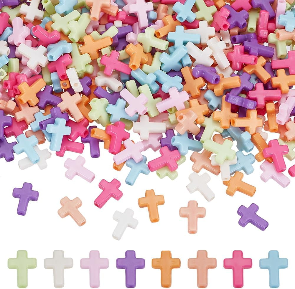 500Pcs Cross Beads 15.5mm Acrylic Crucifix Cross Beads Colorful Cross ...
