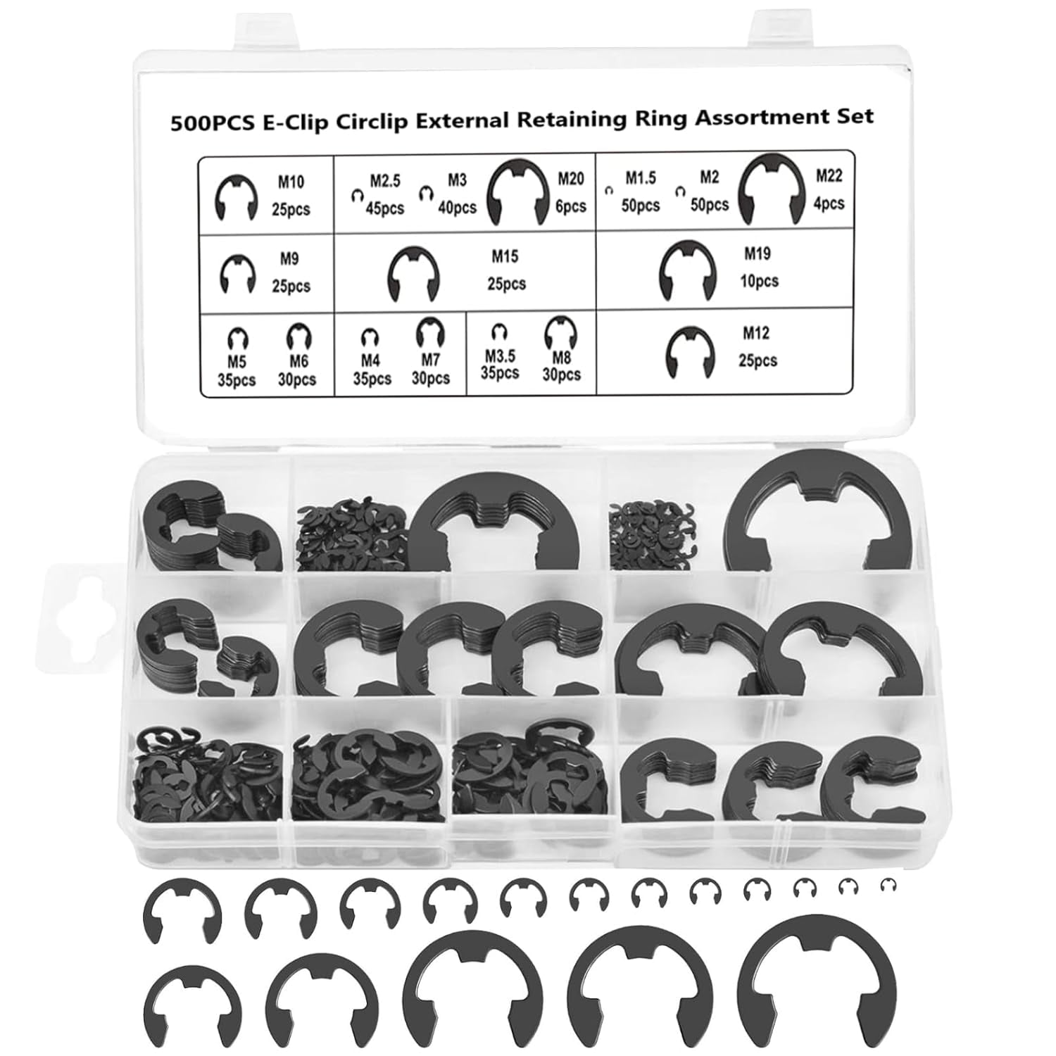 500Pcs E-Clip Circlip Assortment Set, External Retaining Clips ...