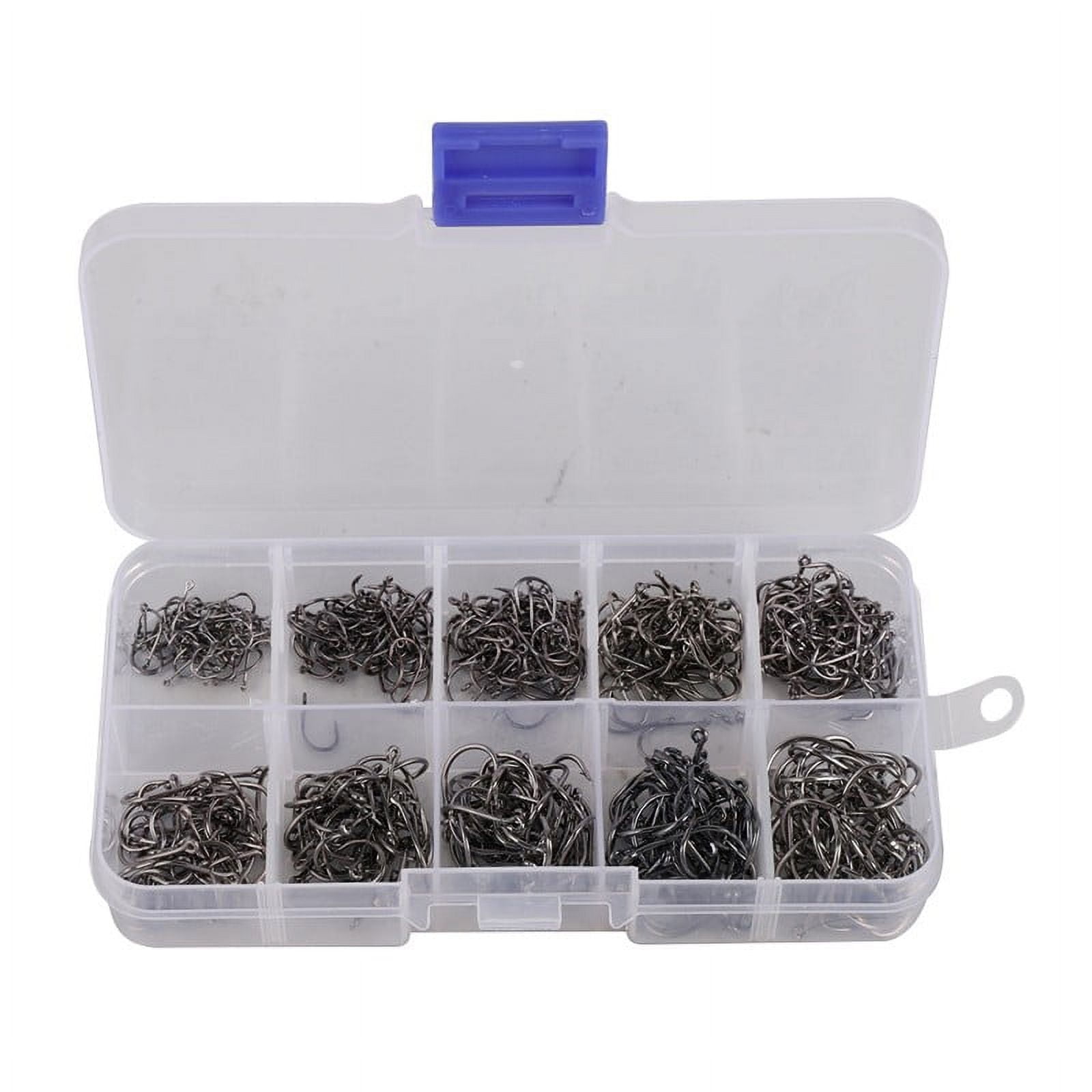 500Pcs Fishing Hooks, 10 Sizes Carbon Steel Fishing Hooks W/Portable ...