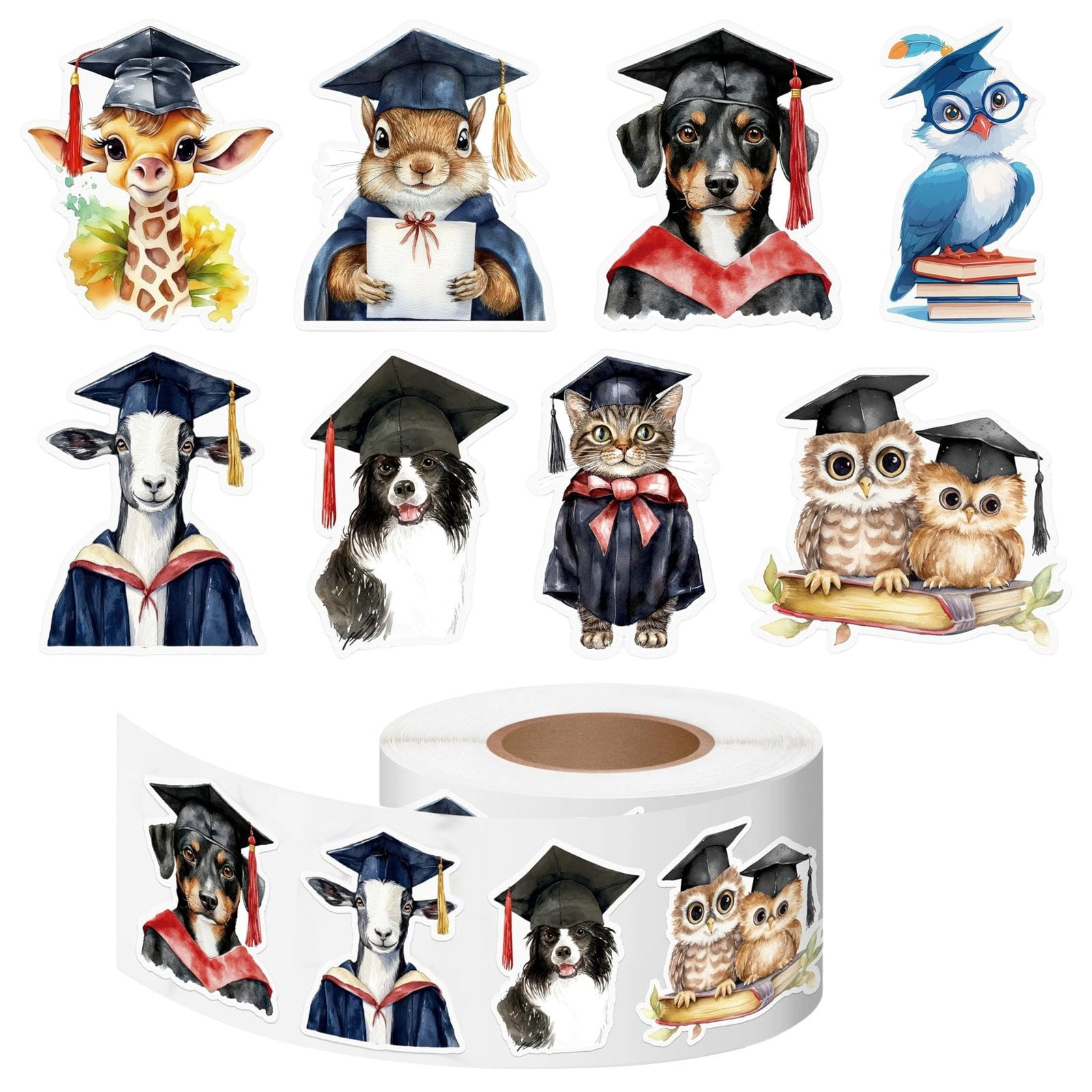 500Pcs Graduation Stickers Roll Class of 2026 Congrats Grad Animal Self ...