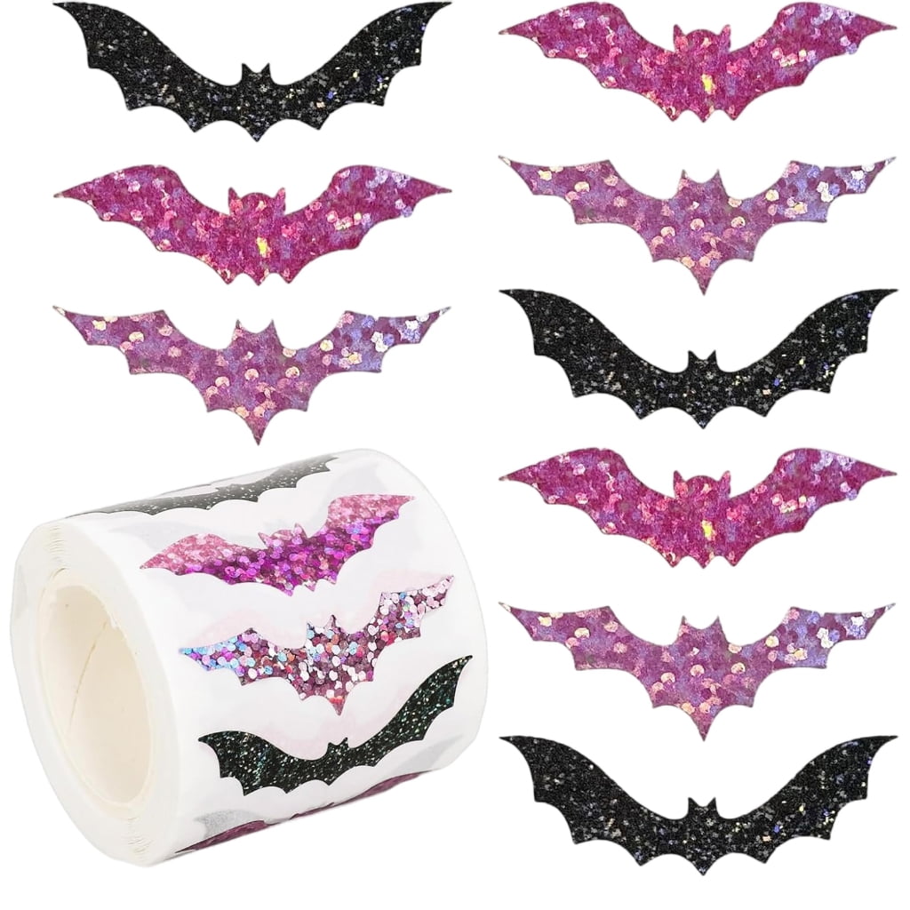500Pcs Halloween Bats Decorative Sticker 38mm Glittering Seal Sticker ...