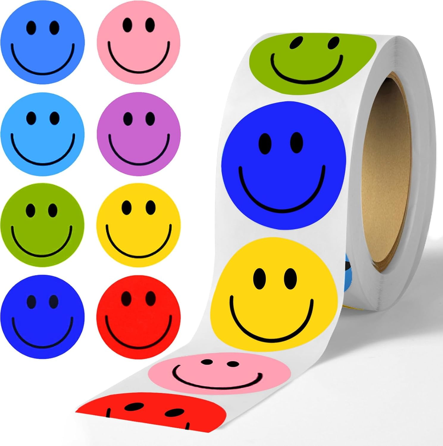 500Pcs Happy Smiley Face Stickers 1 Rolls Classroom Incentive Reward ...