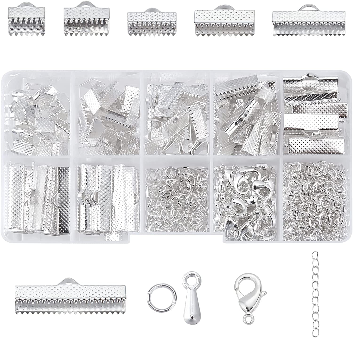 500Pcs Jewelry Finding Sets with Mixed Sizes Ribbon End Drop Ends Jump ...