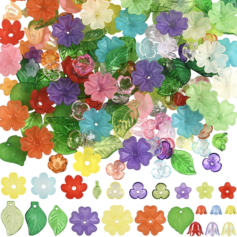 500Pcs Leaf & Flower Jewelry Making Kits including Acrylic Bead Caps ...