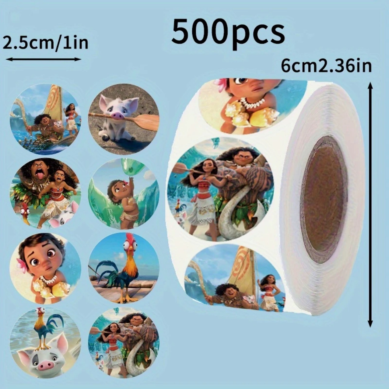 500Pcs Moana Cute Classic Cartoon Stickers, Movie Decals Rolls Self ...