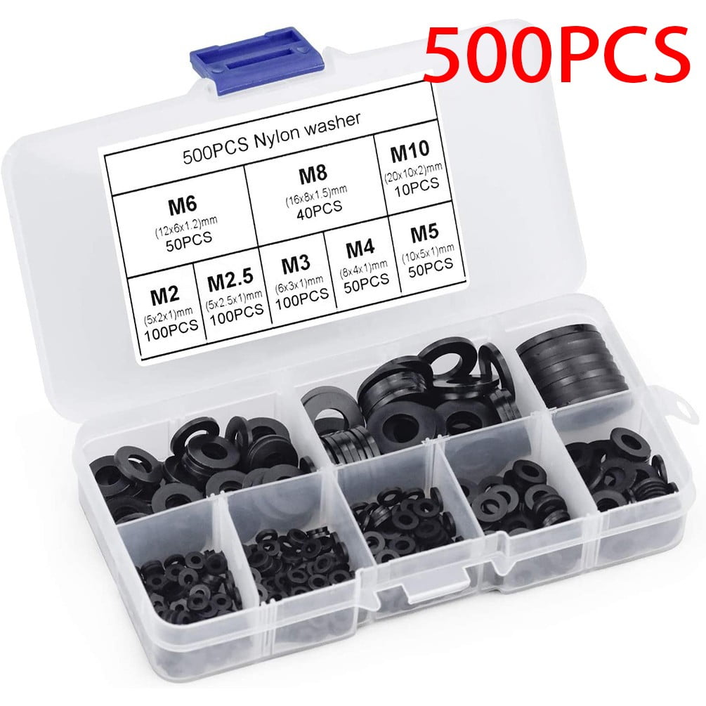 500Pcs Nylon Flat Washers Thick Flat Sealing Black Plastic Washers Form ...