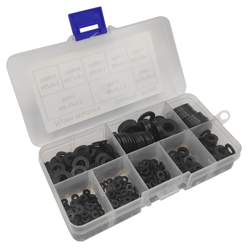 500Pcs Nylon Flat Washers for Screws Bolt Black Plastic Washers Plastic ...