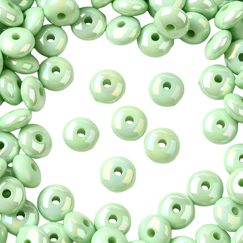 500Pcs Opaque Acrylic Beads Iridescent Flat Round Pale Green 8x4mm Hole ...