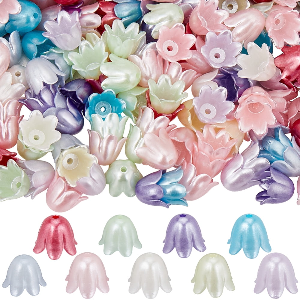 500Pcs Plastic Flower Bead Caps Floral Beads Bulk Transparent Colorful ...