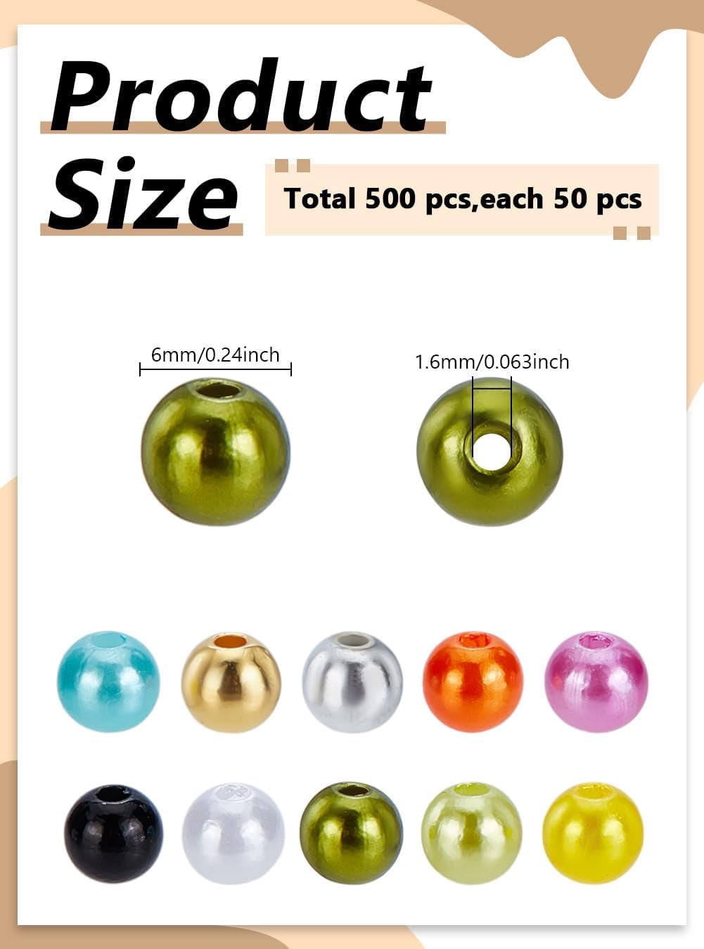 500Pcs Plastic Imitation Pearl Charms Findings Round Loose Bracelets ...