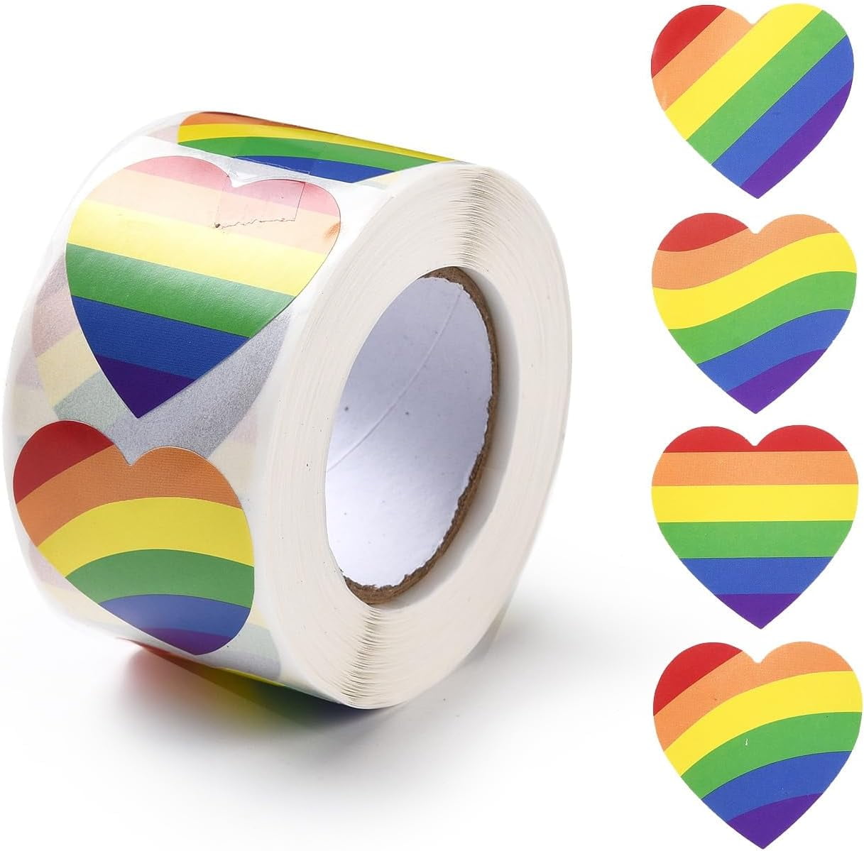 500Pcs Rainbow Pattern Heart Roll Stickers Self-Adhesive Paper Gift Tag ...