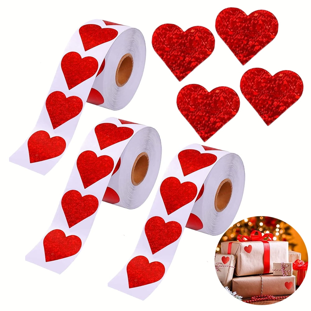 500Pcs/Roll Glitter Heart Stickers,Heart Stickers Roll,Heart Labels For ...