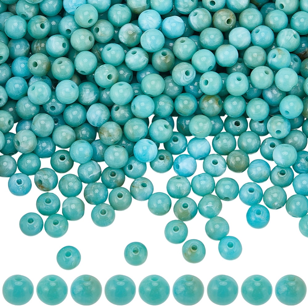 500Pcs Round Imitation Gemstone Acrylic Beads Turquoise 8mm Hole: 2mm ...
