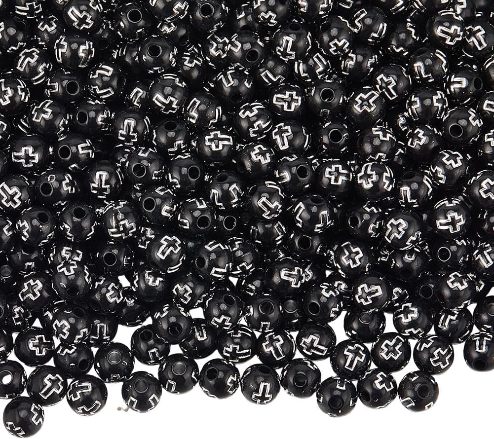 500Pcs Round Spacer Beads 8mm Acrylic Bead Silver Easter Crosses ...