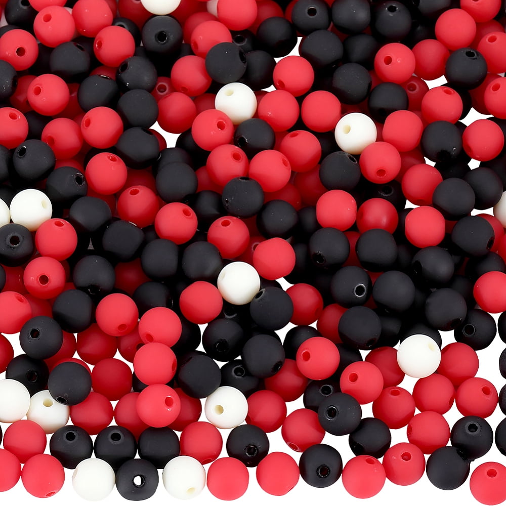 500Pcs Rubberized Style Imitated Silicone Acrylic Beads Round Black 8x7 ...