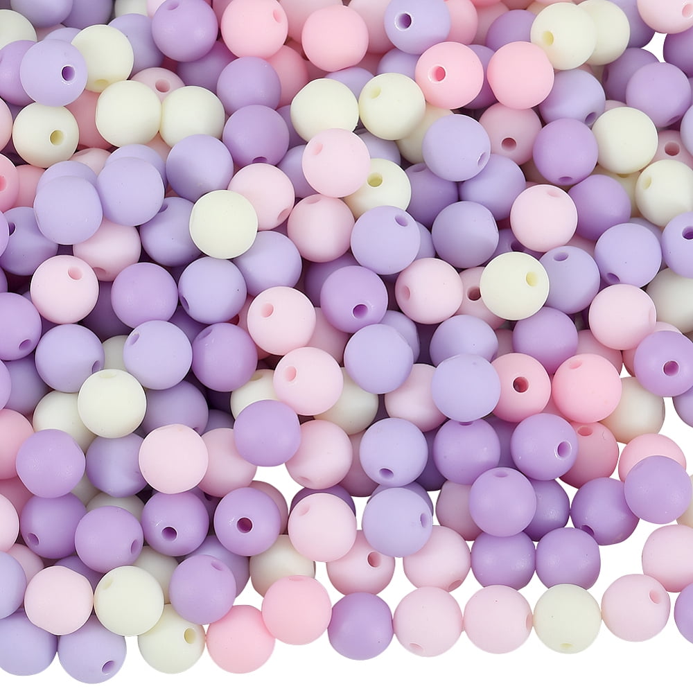 500Pcs Rubberized Style Imitated Silicone Acrylic Beads Round Lilac 8x7 ...