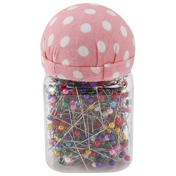 500Pcs Sewing Pins Pearl Needles Pink Fabric Cover Pin Cushion Bottle ...