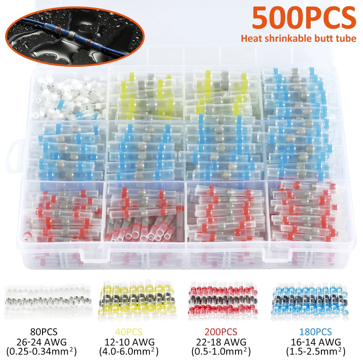500Pcs Solder Seal Wire Connector Waterproof Heat Shrink Butt Connector ...