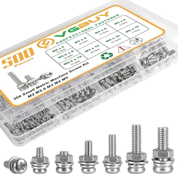 500Pcs Stainless Steel Nut and Bolt Assortment Kit, M2 M2.5 M3 M4 M5 ...