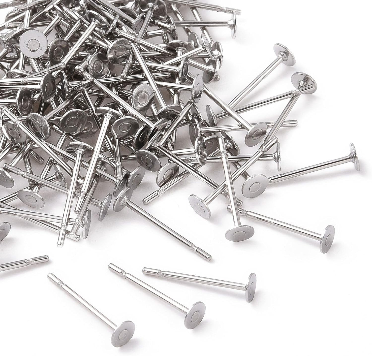 500Pcs Stainless Steel Peg Stud Earrings Findings Flat Round Ear Studs ...