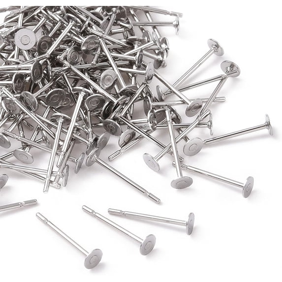 500Pcs Stainless Steel Peg Stud Earrings Findings Flat Round Ear Studs ...