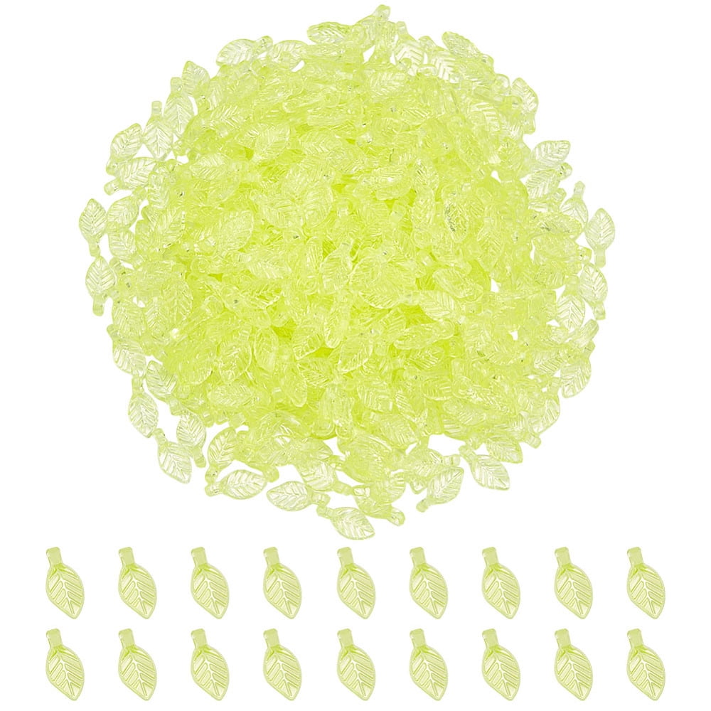 500Pcs Transparent Acrylic Charms Leaf Charms Green Yellow 10.5x5x3.5mm ...