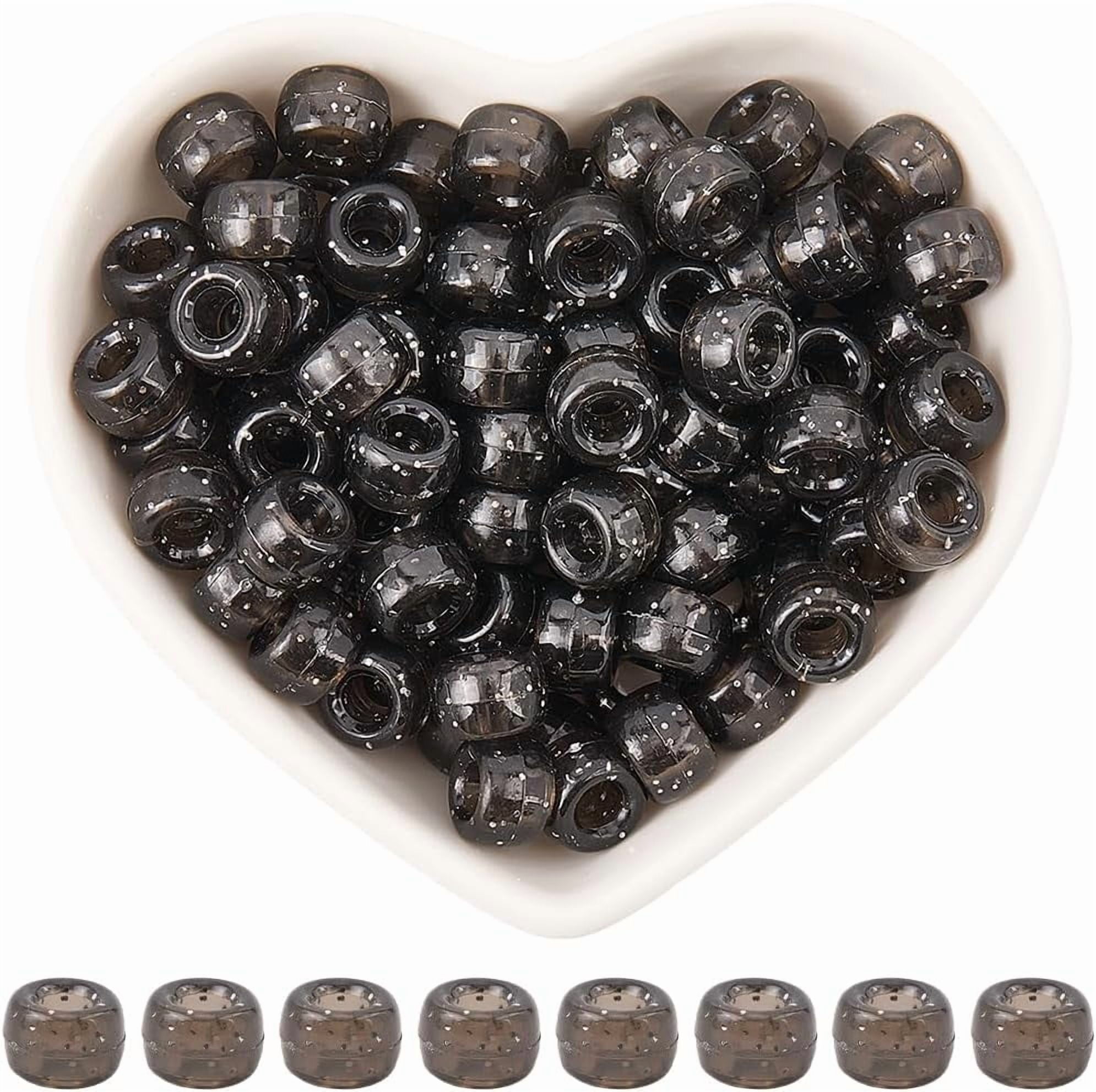 500Pcs Transparent Plastic Beads with Glitter Powder Barrel Black 9x6mm ...