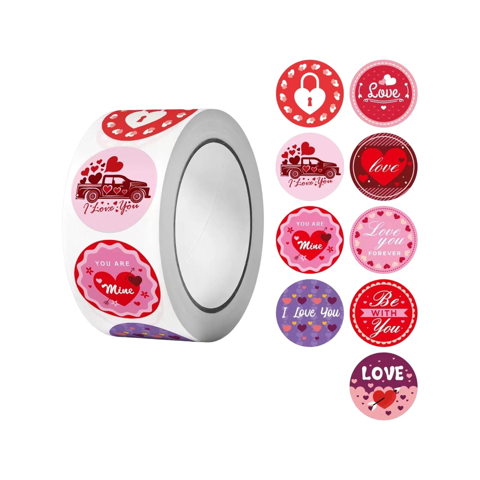 500Pcs Valentines Roll Stickers Red Heart Shape Sticker With Cute Angel ...