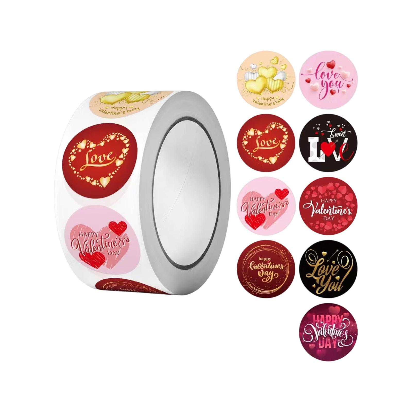 500Pcs Valentines Roll Stickers Shiny Heart Shape Sticker with Romantic ...