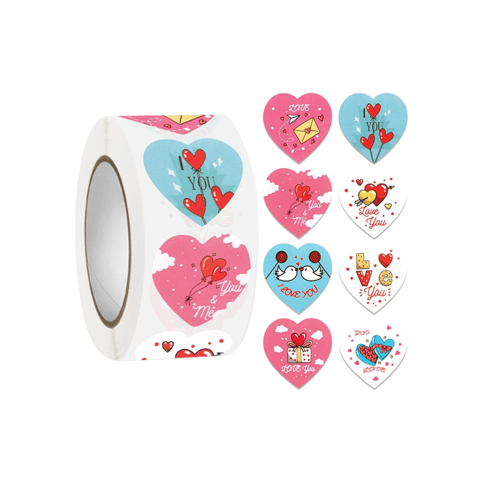 500Pcs Valentines Roll Stickers Shiny Heart Shape Sticker with Romantic ...
