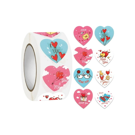 500Pcs Valentines Roll Stickers Shiny Heart Shape Sticker with Romantic ...