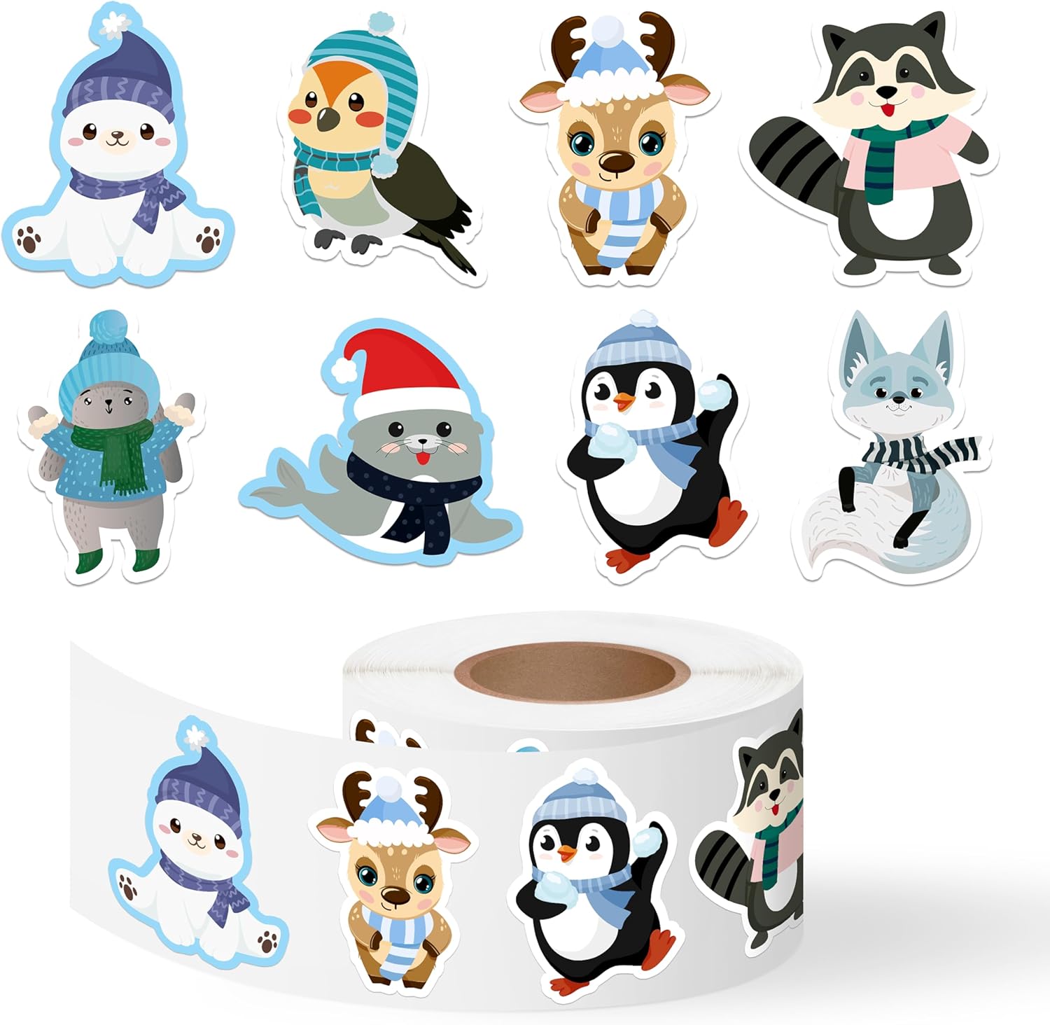 500Pcs Winter Animal Stickers Roll Arctic Polar Bear Penguin Self ...