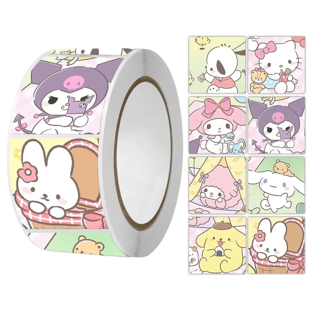 500Pcs/roll Sanrio Sticker Kawaii Kuromi Hello Kitty P Cinnamoroll ...