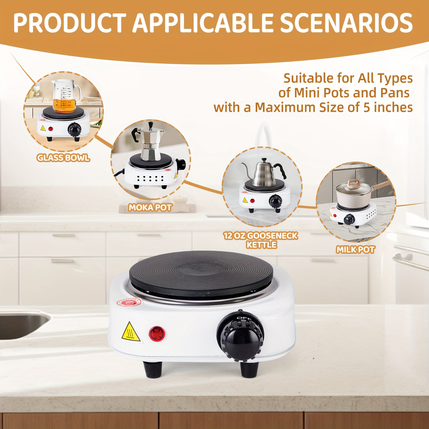 500W 110V Compact Electric Hot Plate - Adjustable Temp Moka Pot Heater ...